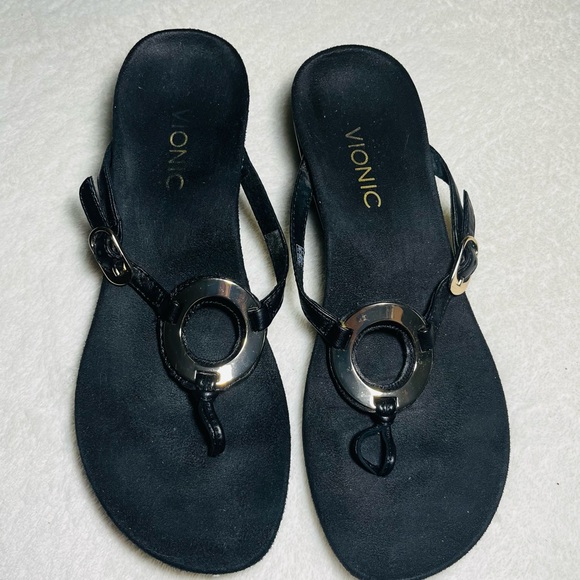 Vionic | Shoes | Vionic Black And Gold Thong Sandals | Poshmark